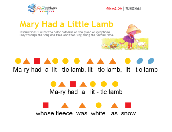 Online Music Lesson | March 25 | Mary Had a Little Lamb – Color Me Mozart